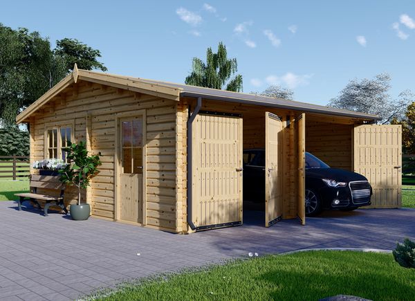 Garagens de madeira para carros pré-fabricadas - Pineca.pt