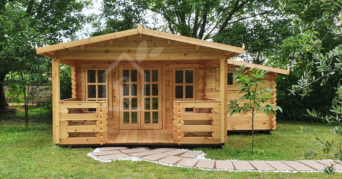 Casa de madeira para jardim ISLA (66 mm), 6x5 m, 18 m² com terraço de 7 m²